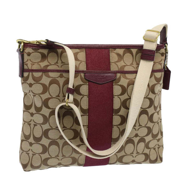 Coach | Bags | Coach Signature Shoulder Bag Canvas Beige Auth 5432 ...